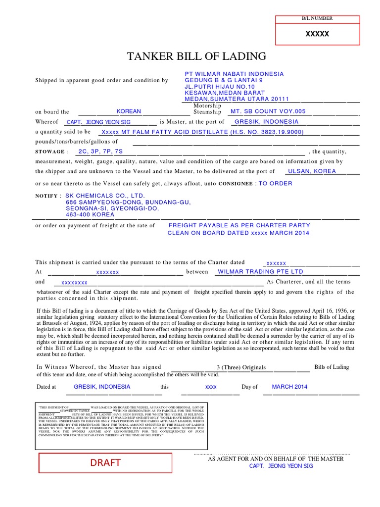 Draft BL Yuan | Download Free PDF | Bill Of Lading | Cargo