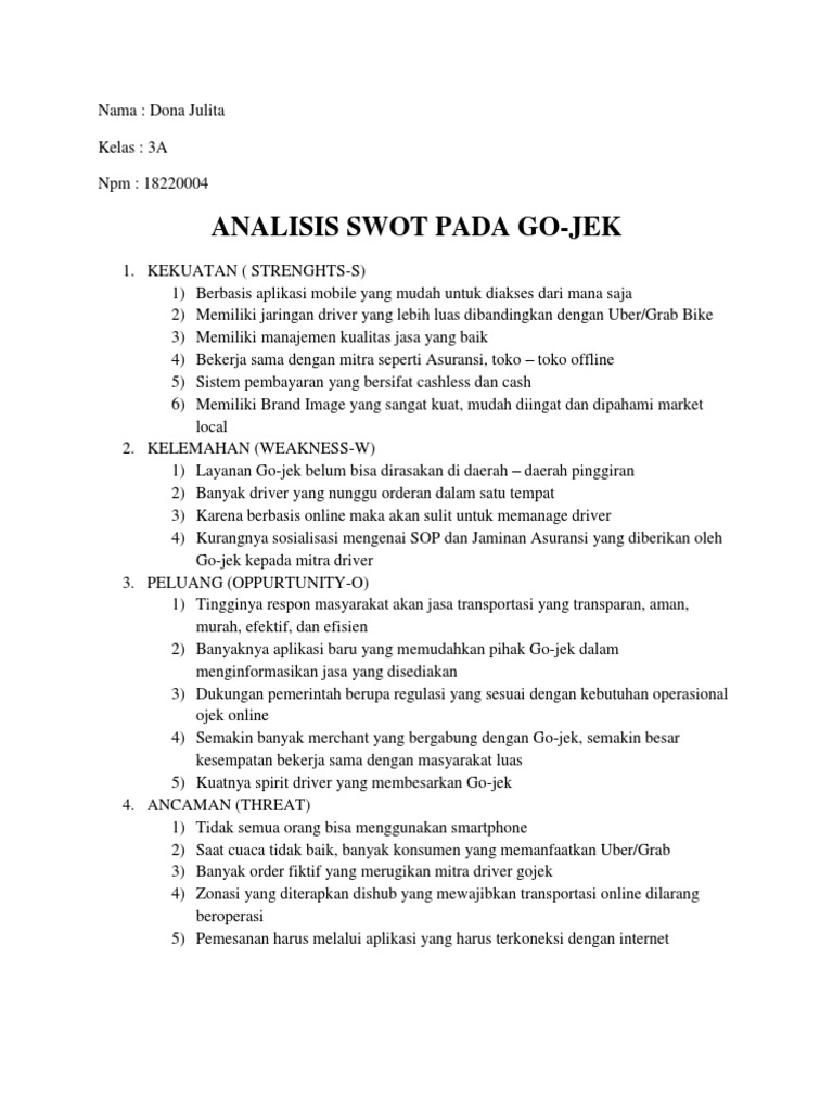 Analisis SWOT Gojek 2025 | PDF