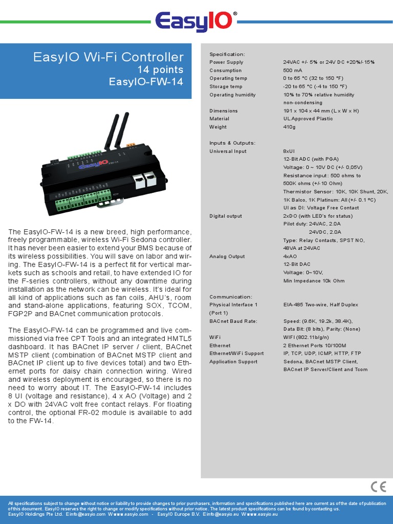 Datasheet - EASYIO FW 14 | PDF | Wi Fi | Relay