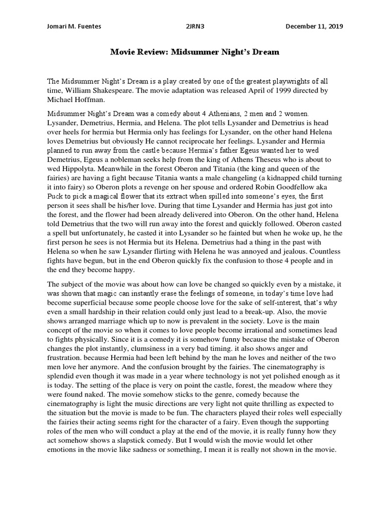 Midsummer Nights Dream Review | PDF | A Midsummer Night's Dream ...