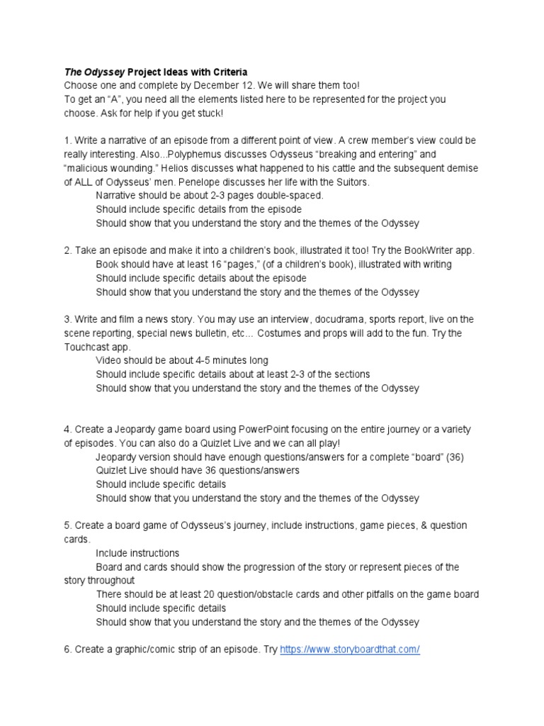 The Odyssey Project Ideas (With Tech) | PDF | Odyssey