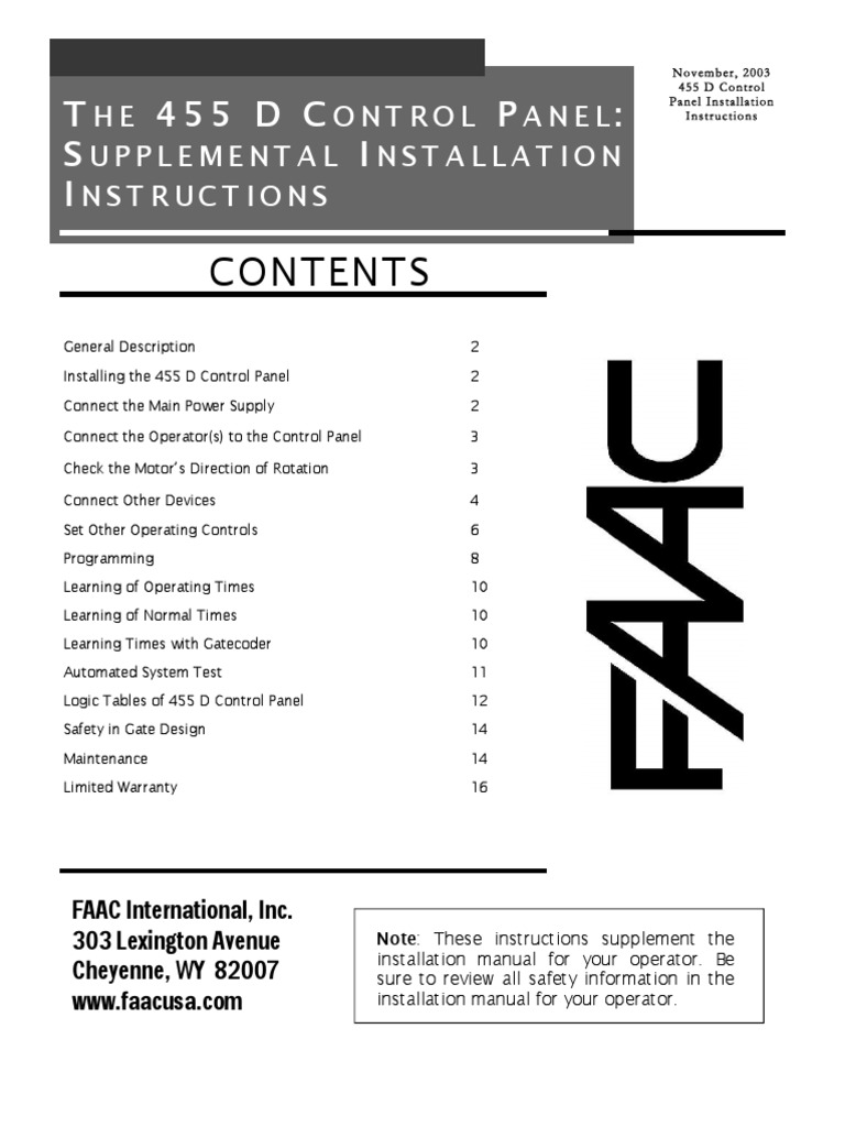 Faac 455d Manual | PDF | Switch | Power Supply