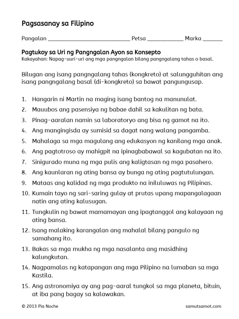 Uri ng Pangngalan ayon sa konsepto Uri ng Pangngalan ayon sa konsepto
