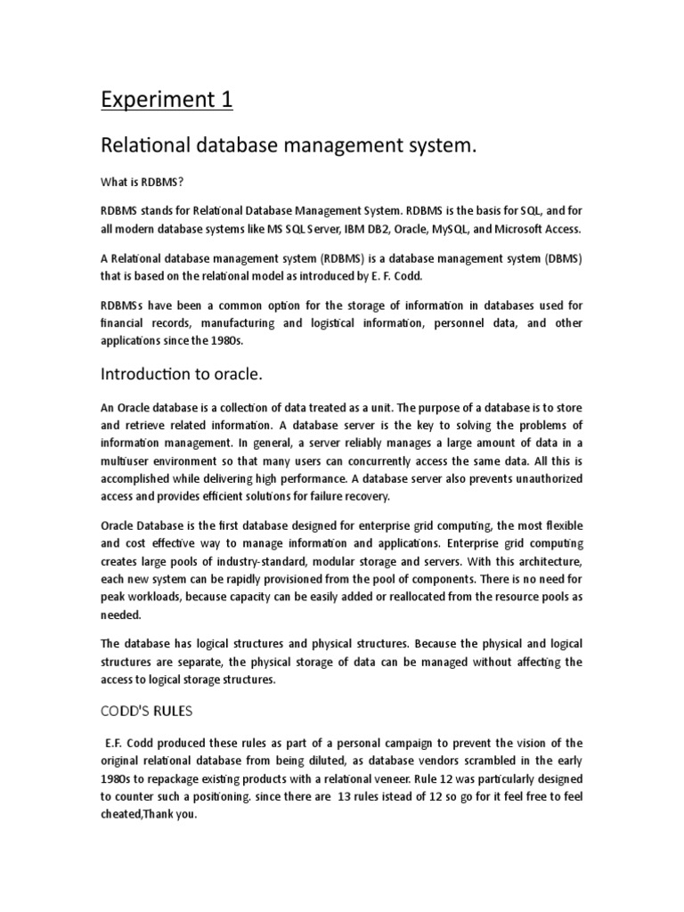 Dbms Exp 1 | PDF | Relational Database | Databases Dbms Exp 1 | PDF | Relational Database | Databases