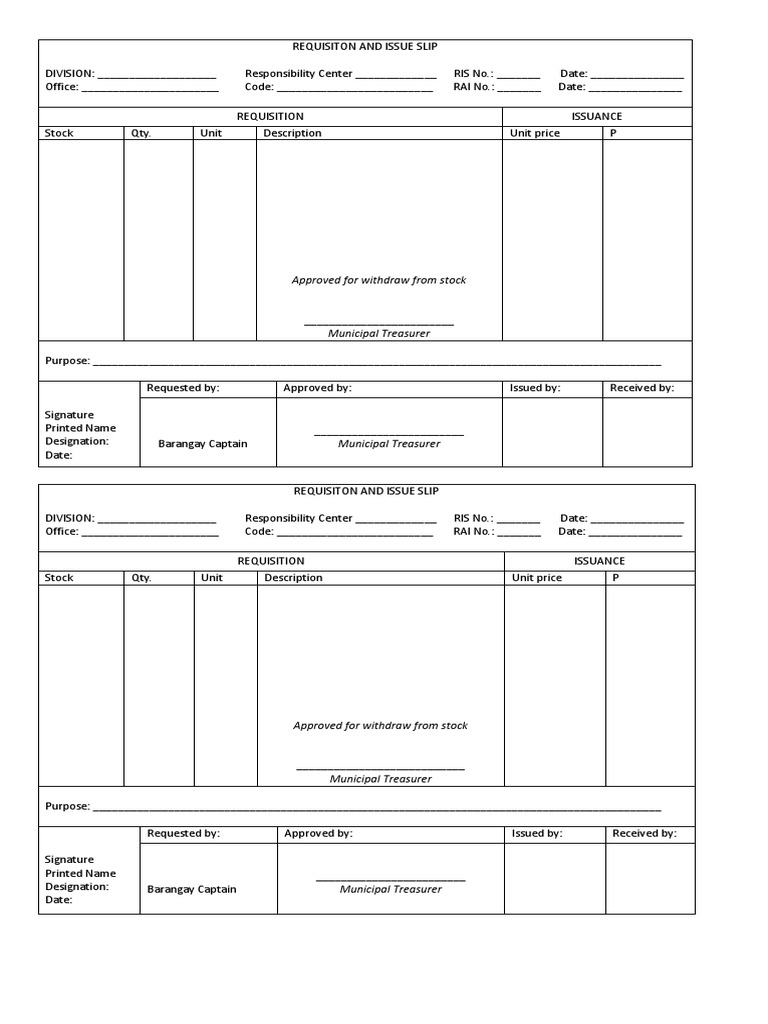 Requisition and Issue Slip Template | PDF