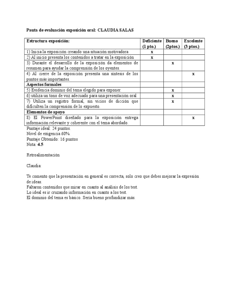 Pauta de Evaluacion Exposicion Oral | PDF Pauta de Evaluacion Exposicion Oral | PDF
