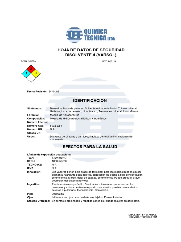 75 MSDS - Varsol PDF | PDF | Oxígeno | Materiales