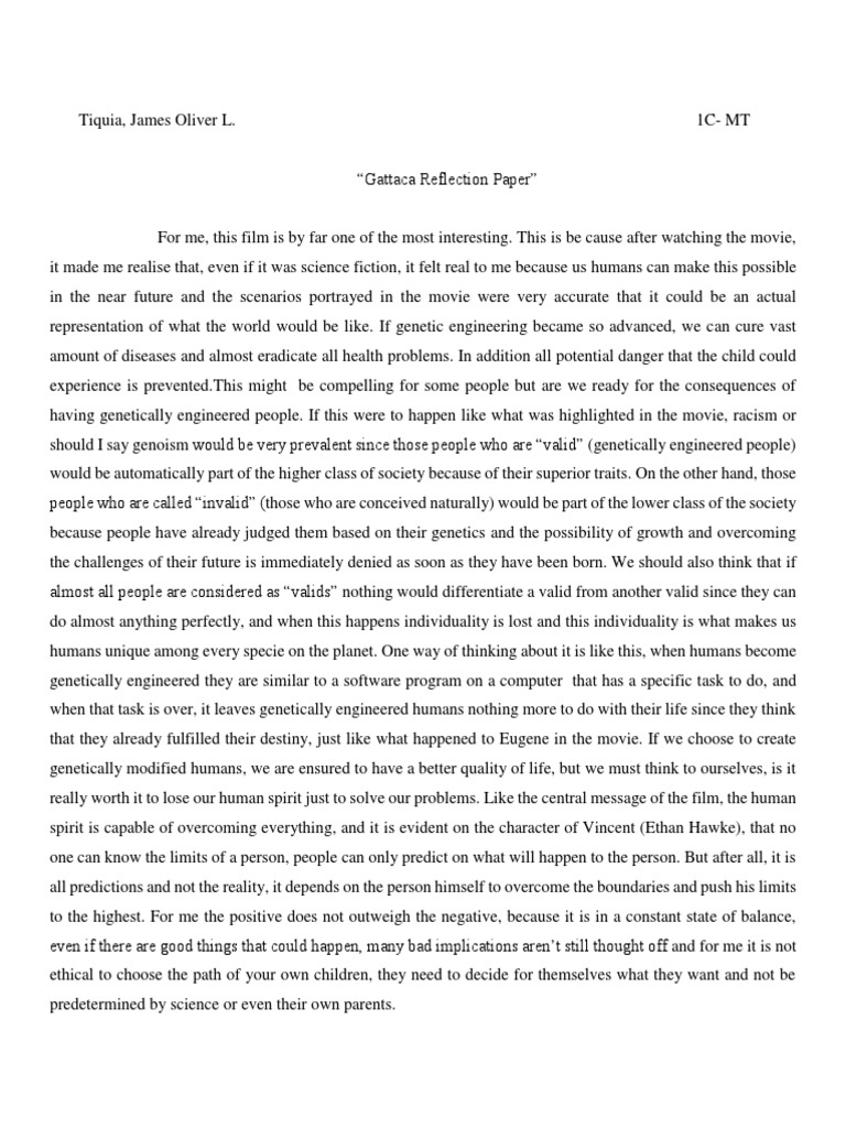 #38 - Tiquia - Gattaca Reflection | PDF | Human | Psychological Concepts