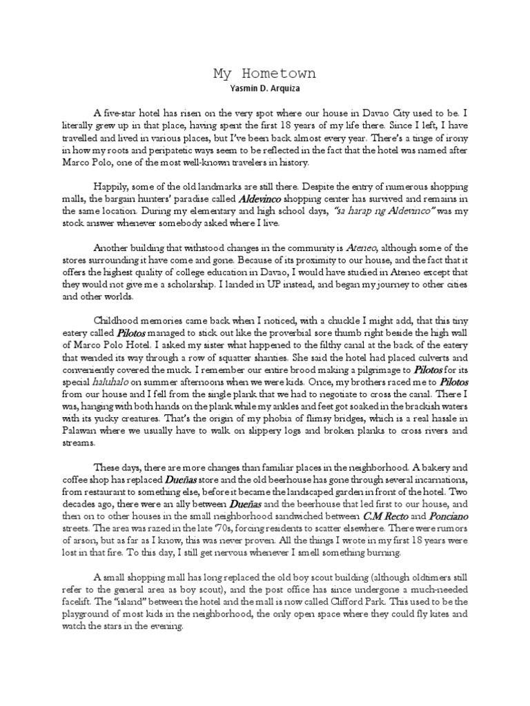 My Hometown by Yasmin Arquiza | PDF