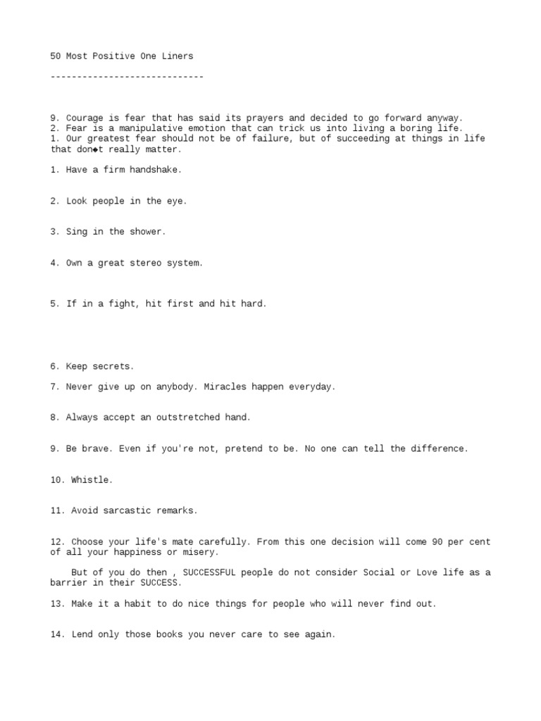 50 Most Positive One Liners