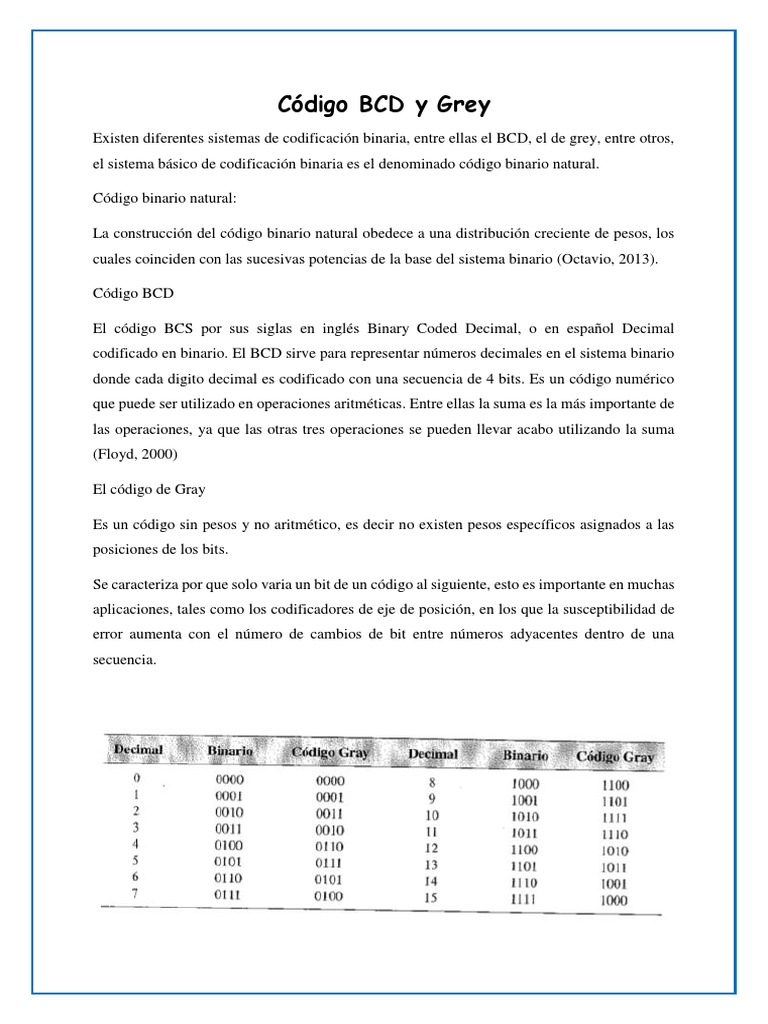 Codificación BCD y Gray: Comparativa | PDF