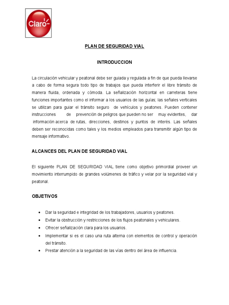Plan De Seguridad Vial Pdf Peatonal Seguridad Vial