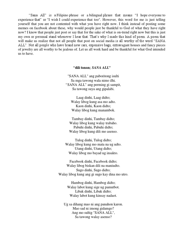 Dili Tanan; SANA ALL | PDF