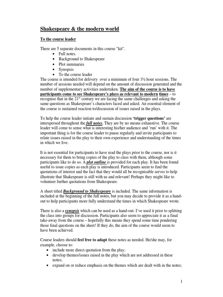 Shakespeare for Course Leaders | PDF | Macbeth | King Lear