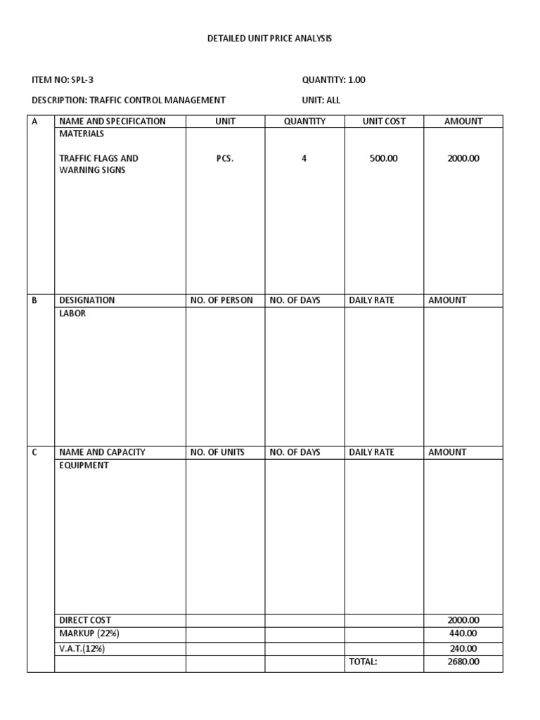 Detailed Unit Price Analysis | PDF