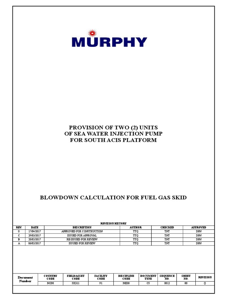 MOM SK311 91 ME30 CS 0012 00 Blowdown Calculation For Fuel Gas Skid ...