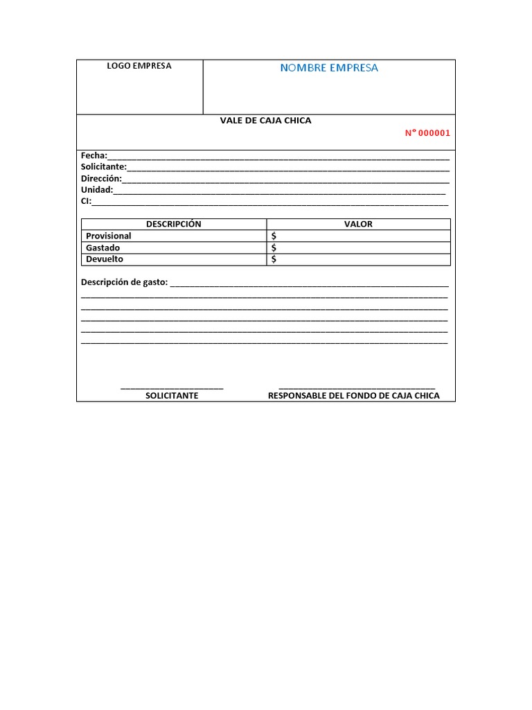 Formato Vale Caja Chica | PDF