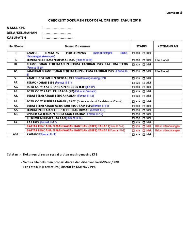Daftar Checklist Proposal BSPS | PDF