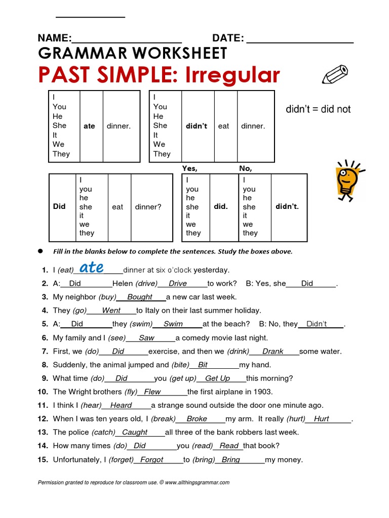 Atg Worksheet Pastsimpleirreg | PDF