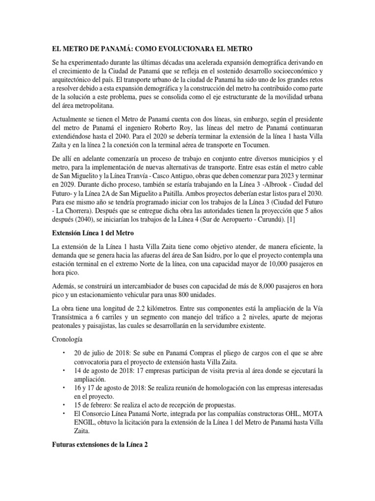 El Metro de Panamá | PDF | Panamá | Transporte público