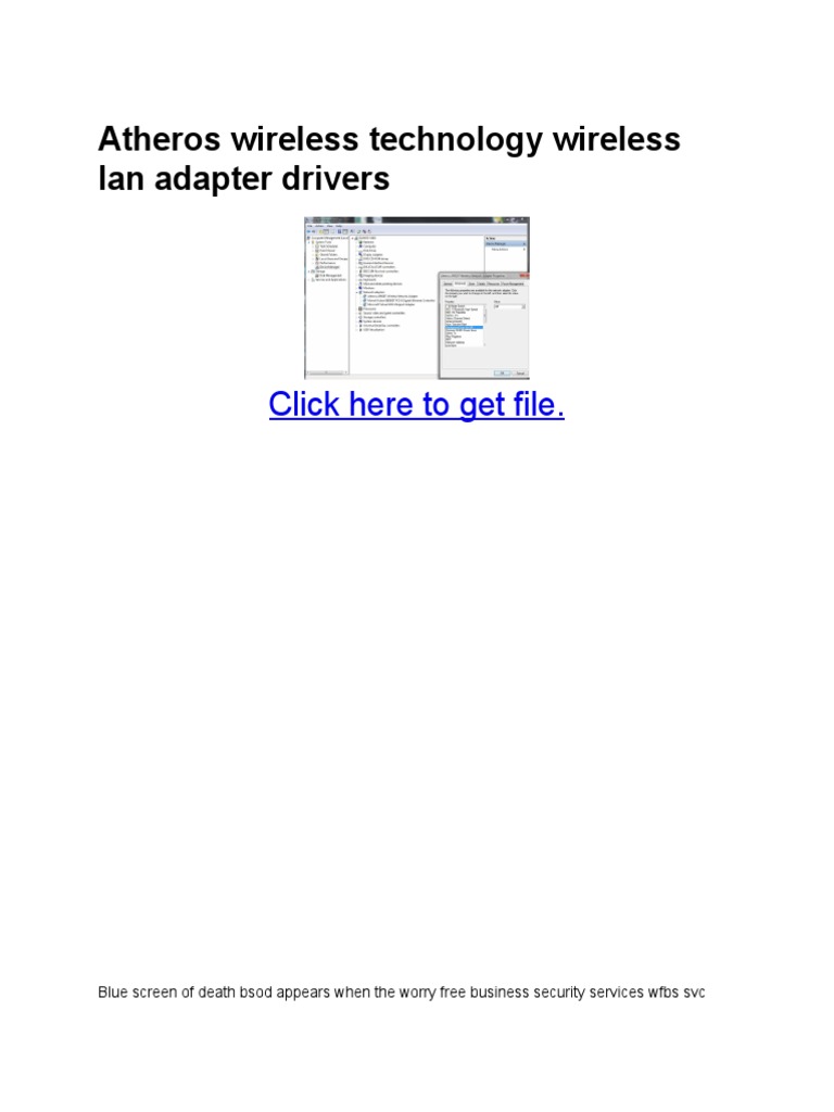 Atheros Wireless Adapter Driver Guide | PDF | Wi Fi | Wireless Lan