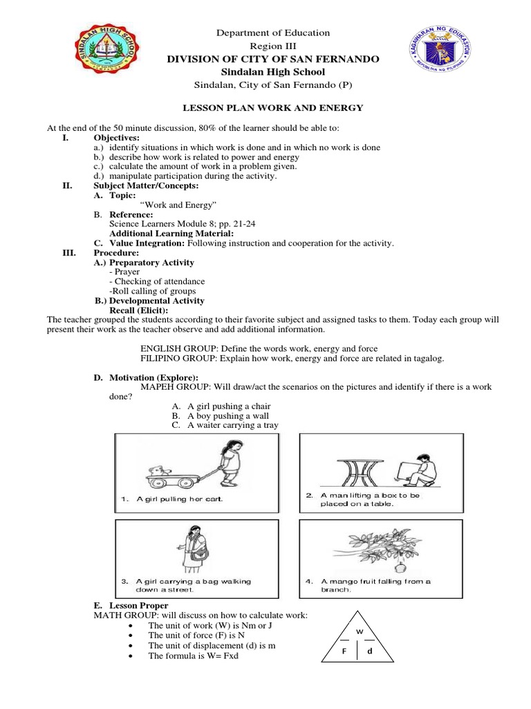 Work and Energy Lesson Plan | PDF | Lesson Plan | Teaching