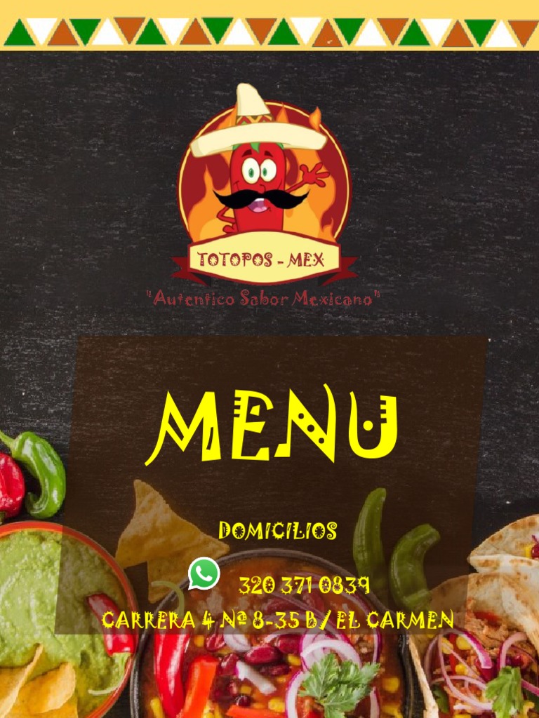 Menu Totopos | PDF | Cocina mexicana | Cocina latinoamericana