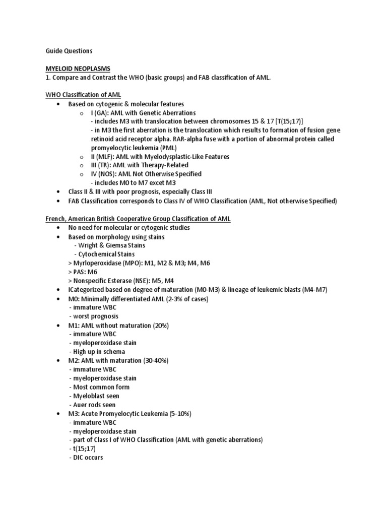 AML Classification: FAB vs WHO | PDF | Leukemia | Biology