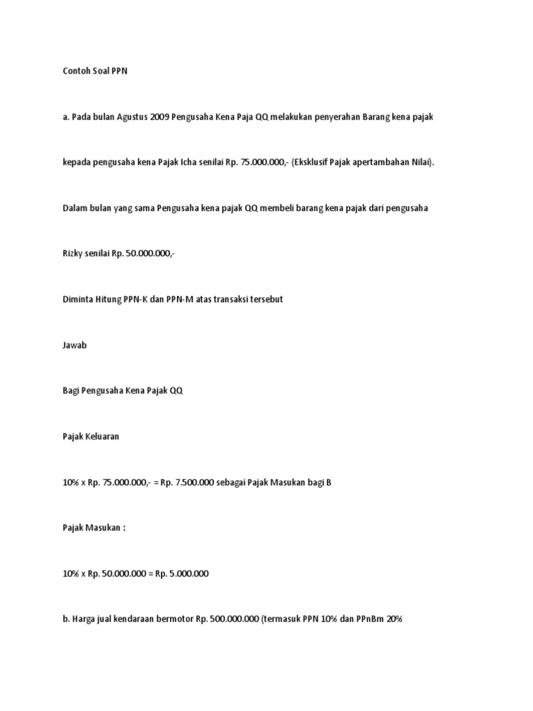 Contoh Soal Perhitungan PPN dan PPnBM | PDF