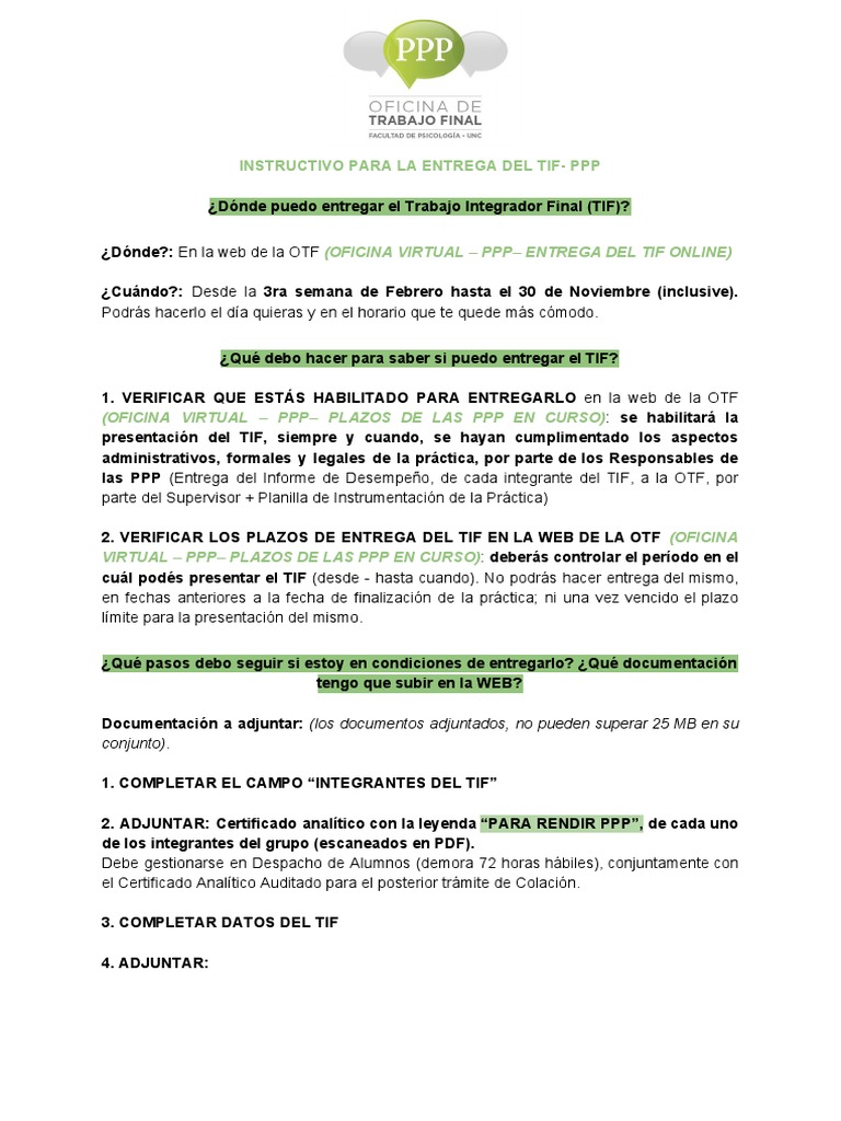 Instructivo para La Entrega Del Tif - PPP PDF | PDF