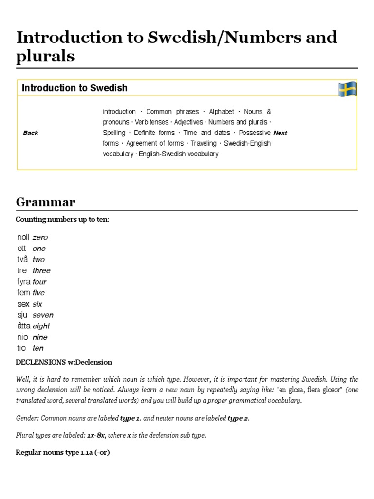 Introduction To Swedish:Numbers and Plurals - Wikiversity | PDF ...