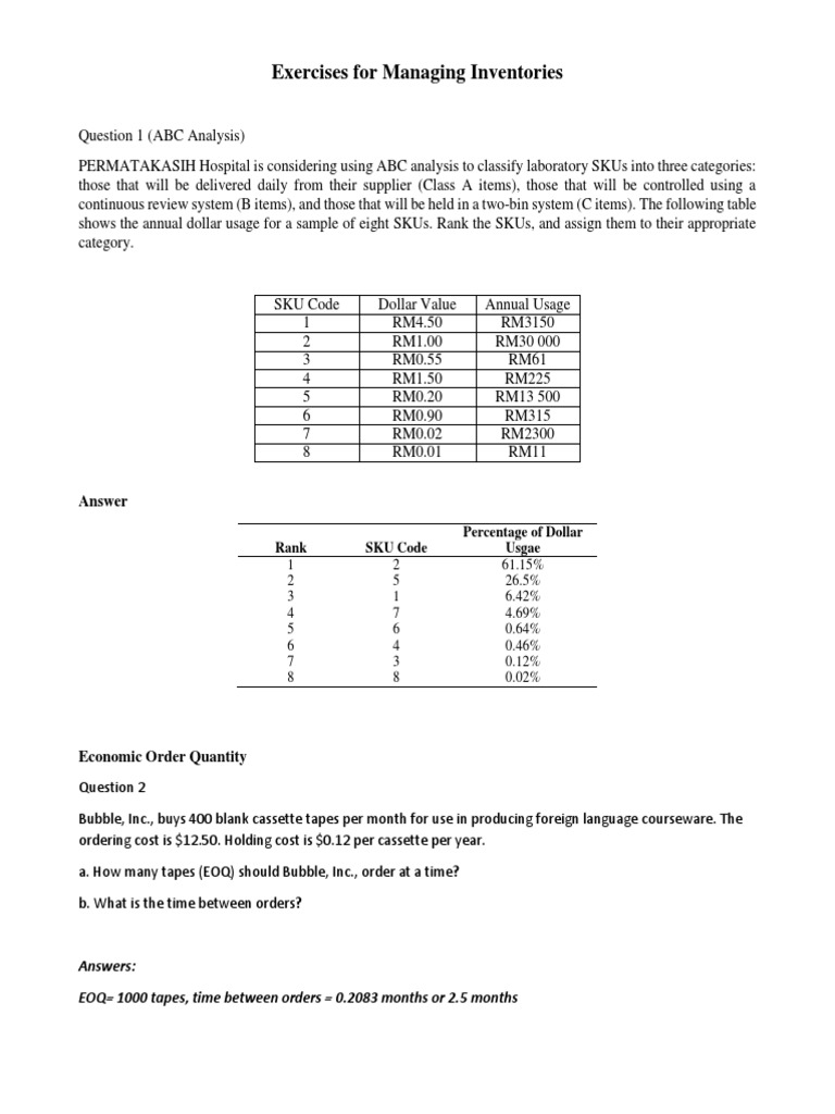 4 Exercises For Managing Inventories | PDF | Business Process ...