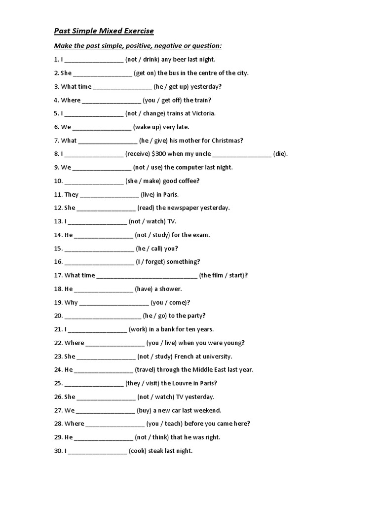 Practicing the Past Simple Tense: A Mixed Exercise on Forming Questions ...