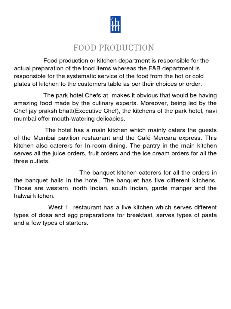 Food Production | PDF | Chef | Kitchen