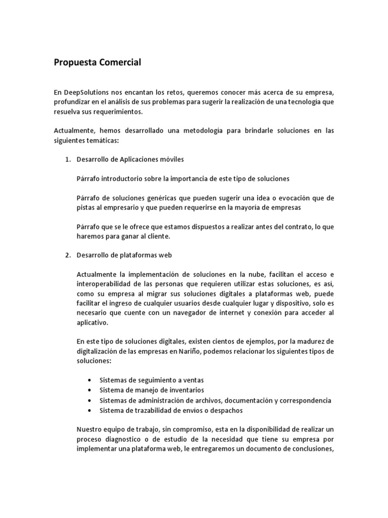 Propuesta Comercial Pdf Aplicación Movil Marketing