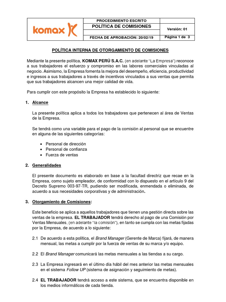 Política de Comisiones - 9 | PDF | Gestión de la marca | Business