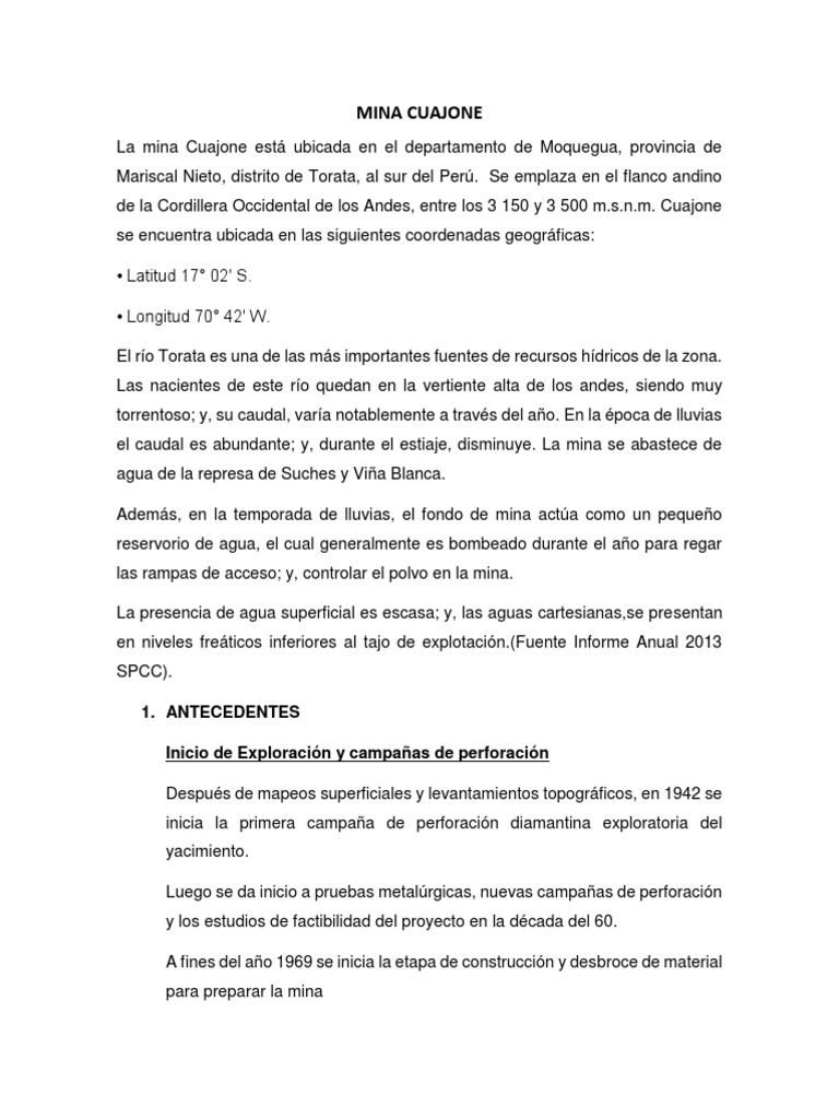 Mina Cuajone | PDF | Andes | Minería