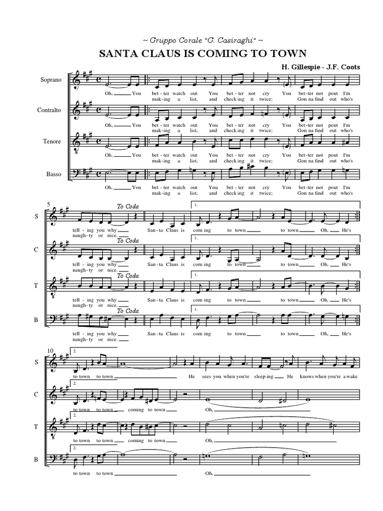 Santa Claus Is Coming To Town PDF | PDF | Christmas Songs