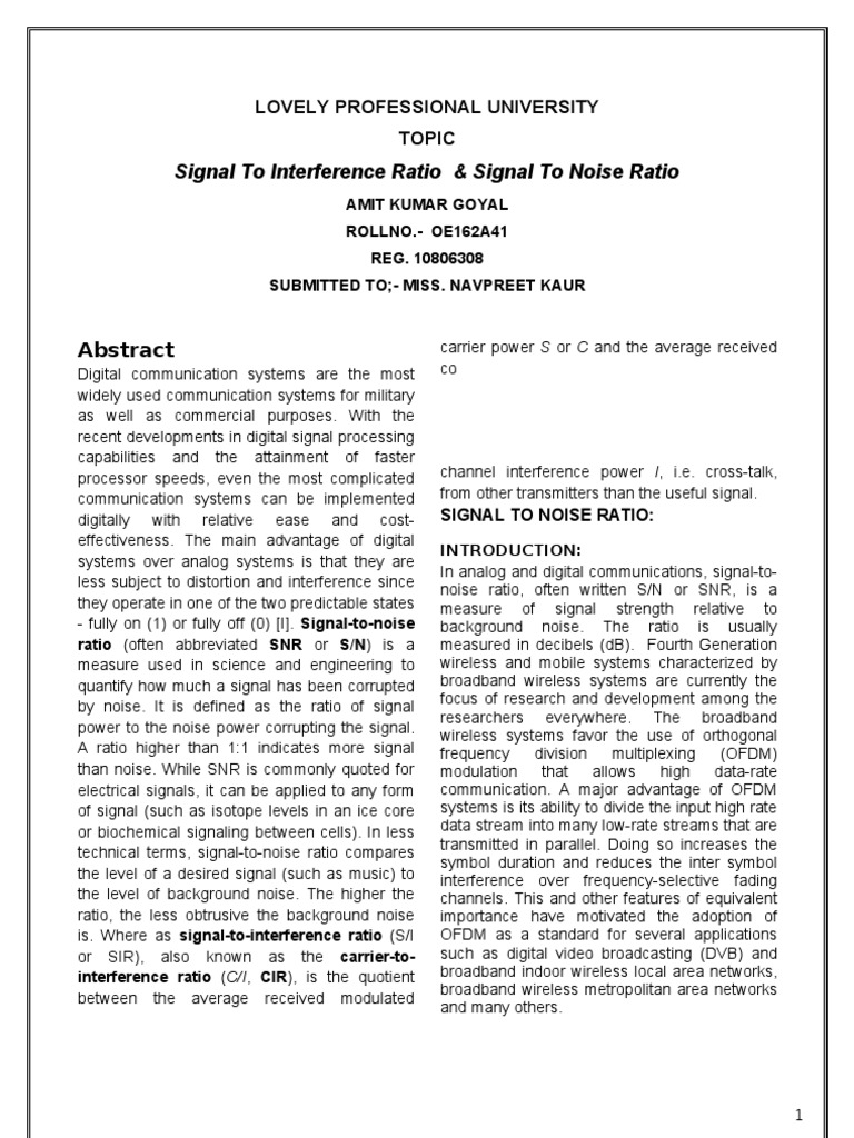 Signal To Interference Ratio & Signal To Noise Ratio: Lovely ...