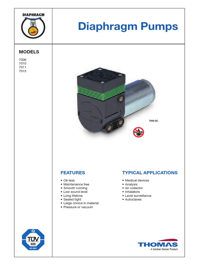 Thomas 7011 Oil-less Diaphragm Pump | PDF | Direct Current | Vacuum