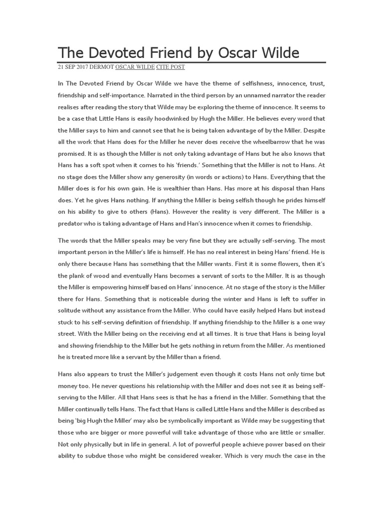 The Devoted Friend by Oscar Wilde | PDF | Oscar Wilde | Narration