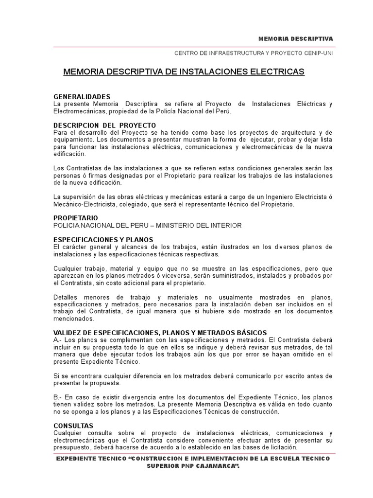 Memoria Descriptiva - Electricas | PDF | Encendiendo | Resistencia Eléctrica y Conductancia