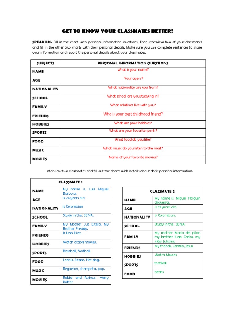 Get To Know Your Classmates Better | PDF | Entertainment (General)