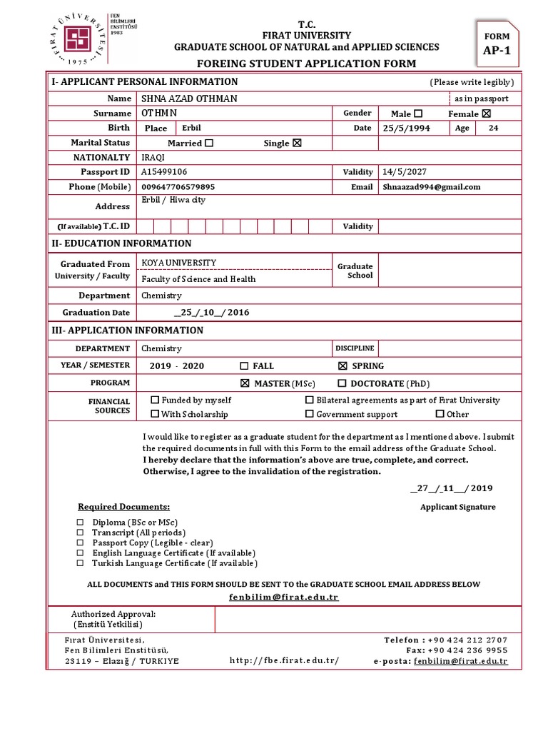 AP1-Foreing Student Application Form | PDF | Graduate School