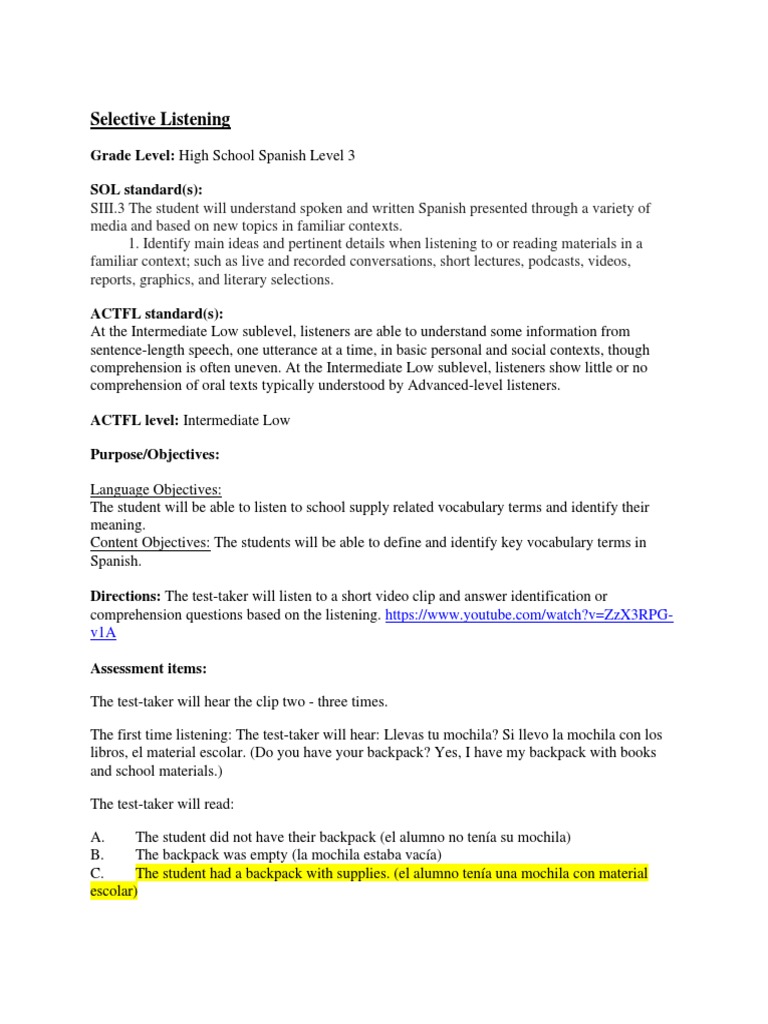 Selective Listening | PDF | Applied Linguistics | Reading Comprehension