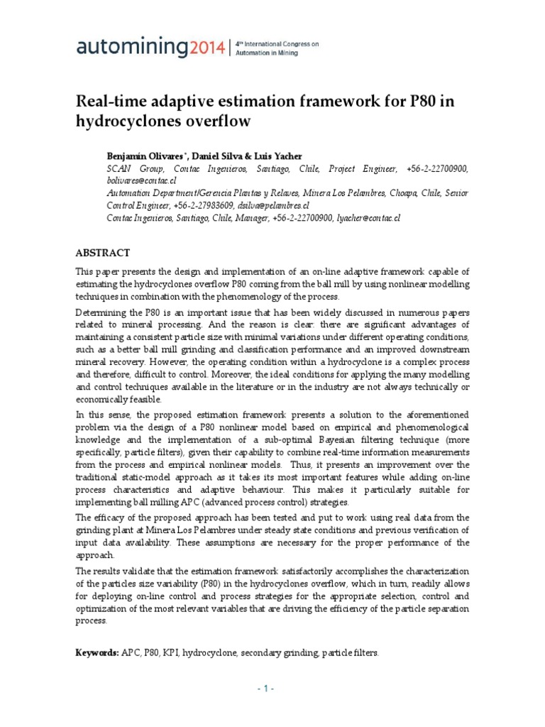 Real-Time Adaptive Estimation Framework For P80 in Hydrocyclones ...