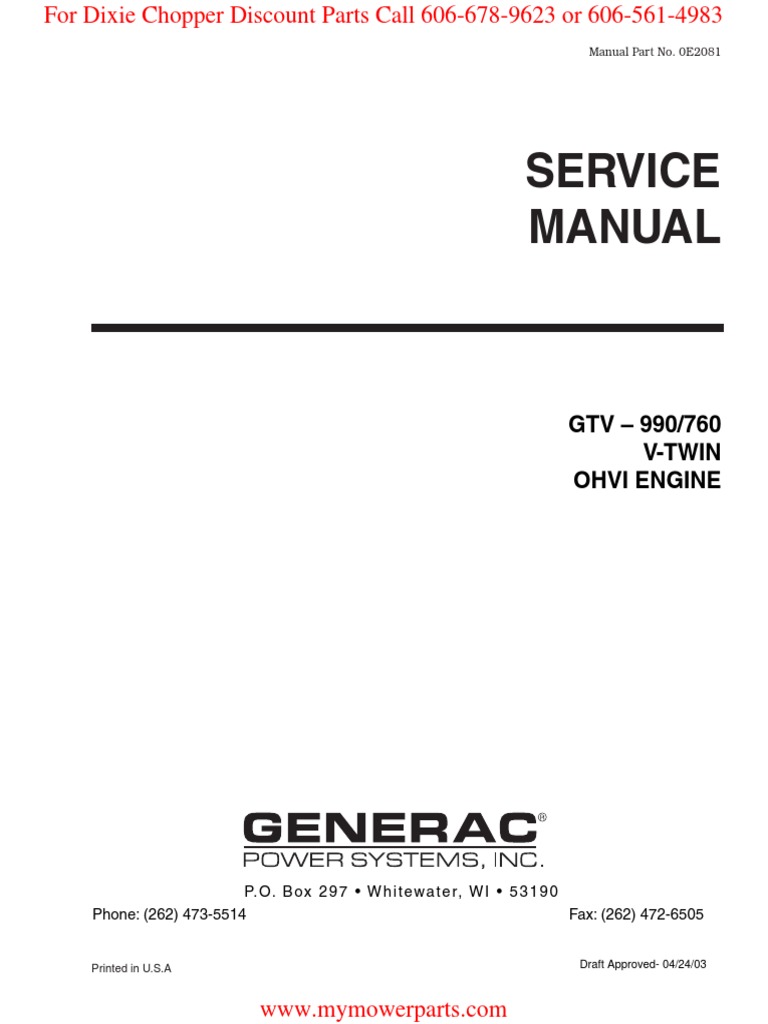 GENERAC GTV 990 760 Engine Service REPAIR Manual | PDF | Internal ...