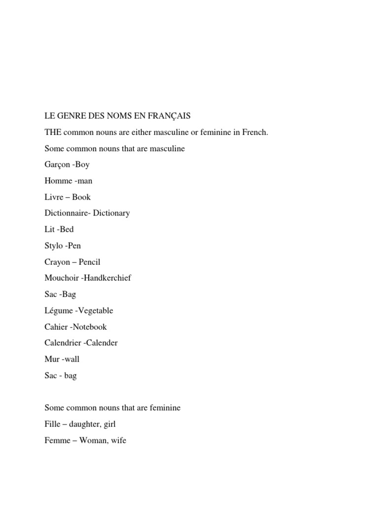 Le Genre Des Noms en Français | PDF | Grammatical Gender | Plural