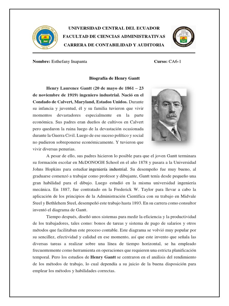 Henry Gantt | PDF | Ingeniería Industrial | Ingeniería