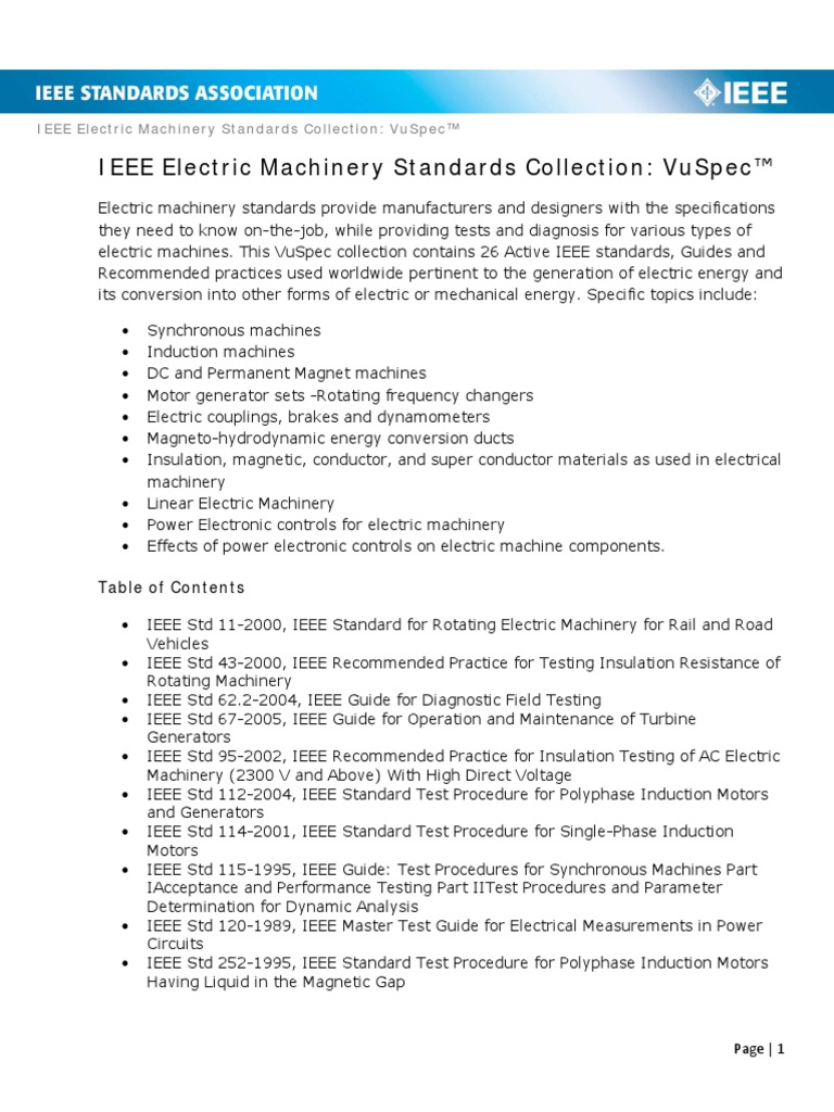 Table of IEEE Standards and Descriptions | PDF | Electric Motor ...